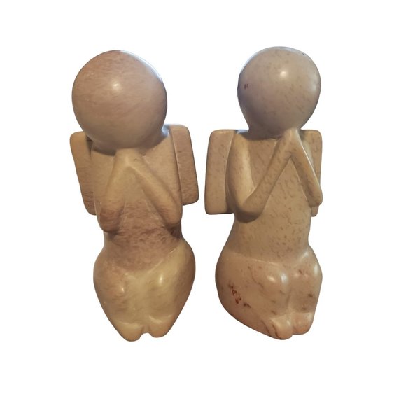 Art | 2 Kenya Hand Carved Soapstone Pair Of Kneeling Praying Angels ...